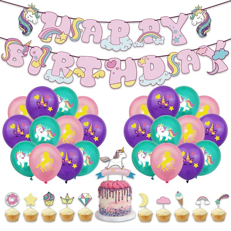 Unicorn Theme Party Decorations: HBD Banner, Cupcake Toppers, Big Cake ...