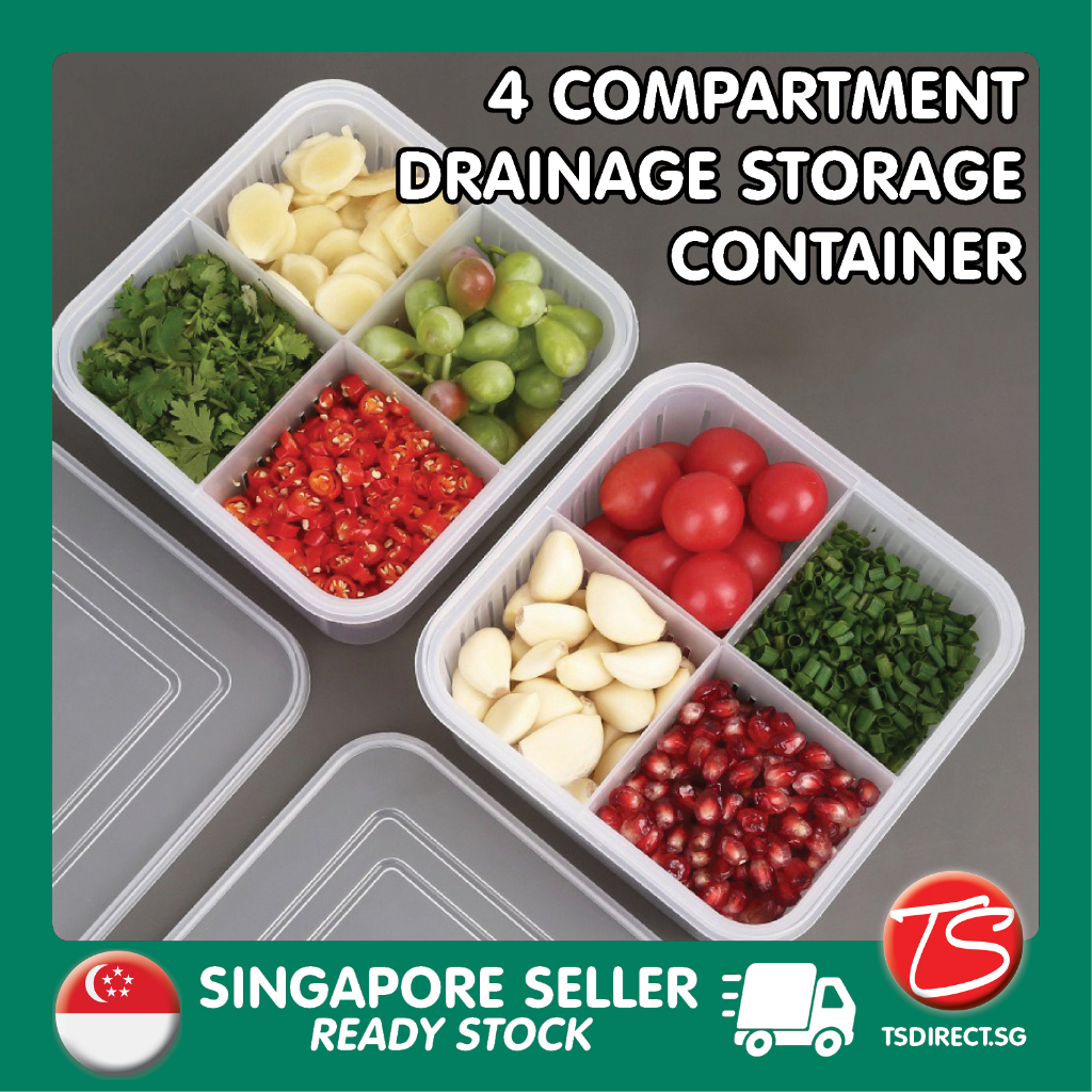 [SG SELLER] 4 Compartment Drainer Storage Box with Air Tight Lid ...