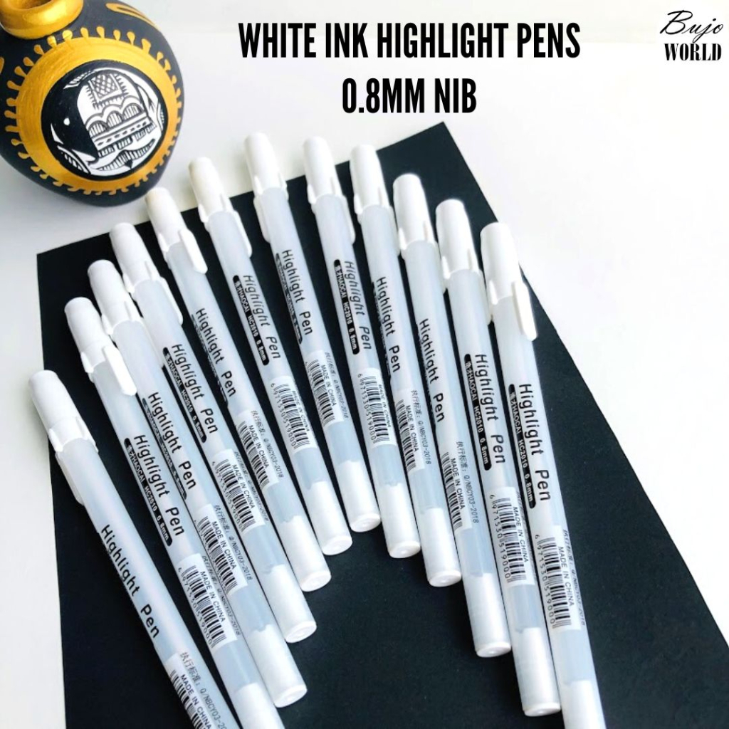 BujoWorld White Ink Roll Pens - 0.8mm Fine Point Ink Pen for Journaling ...
