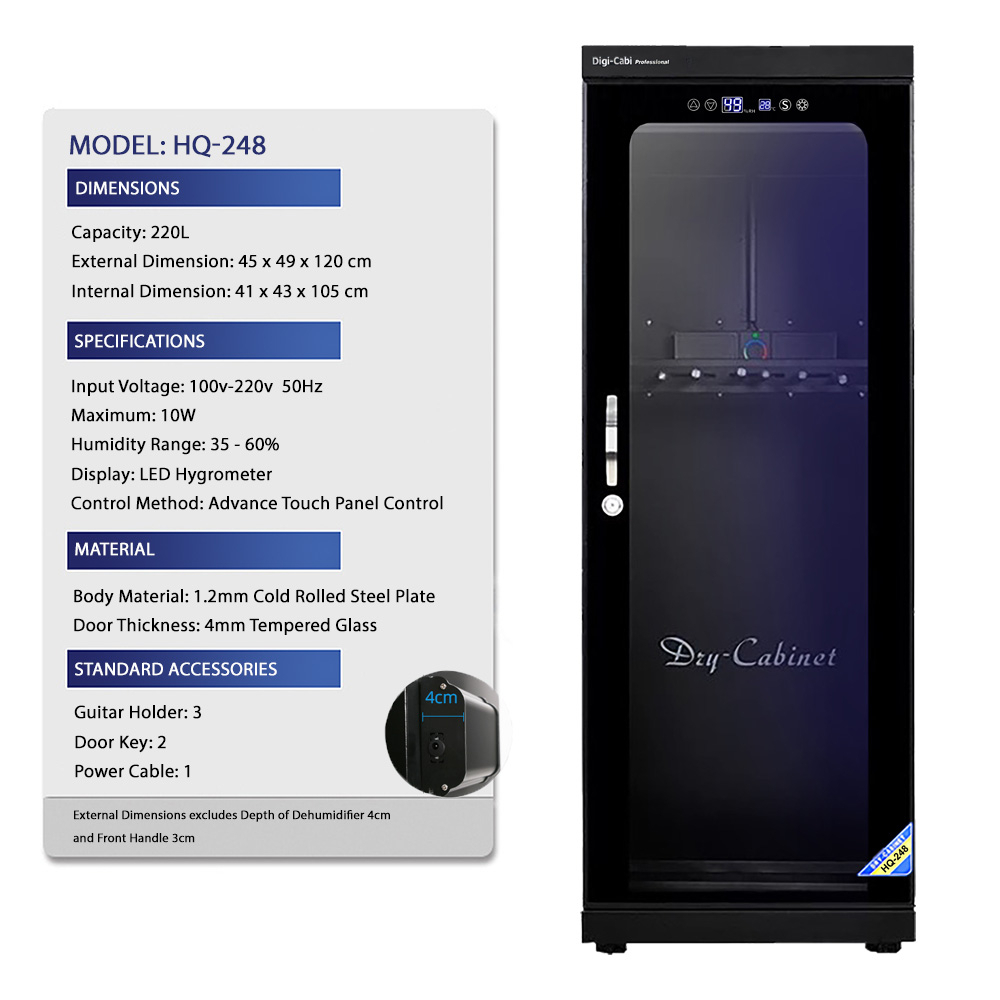 Digi-Cabi HQ-248 200L/HQ-328/HQ-328G 280L Electronic Dry Cabinet For Guitars (FREE Guitar Stand ...