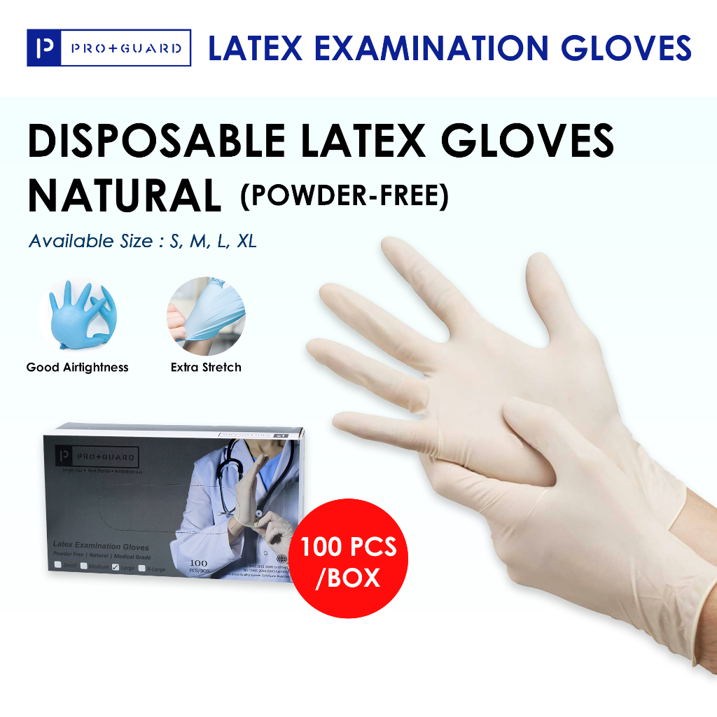 Pro+Guard Latex Examination Gloves | Natural | Powder-Free 100pcs/box ...