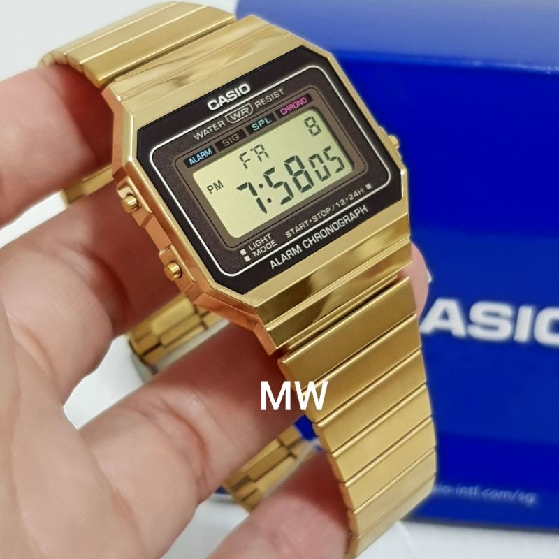 genuine Casio Men unisex gold tone slim case stainless steel digital ...