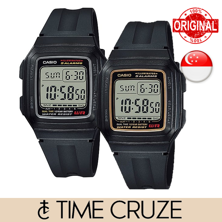 [Time Cruze] Casio F-201 Digital 5 Alarms Black Resin Strap Army Men Watch F-201WA-1A F-201WA-9A ...