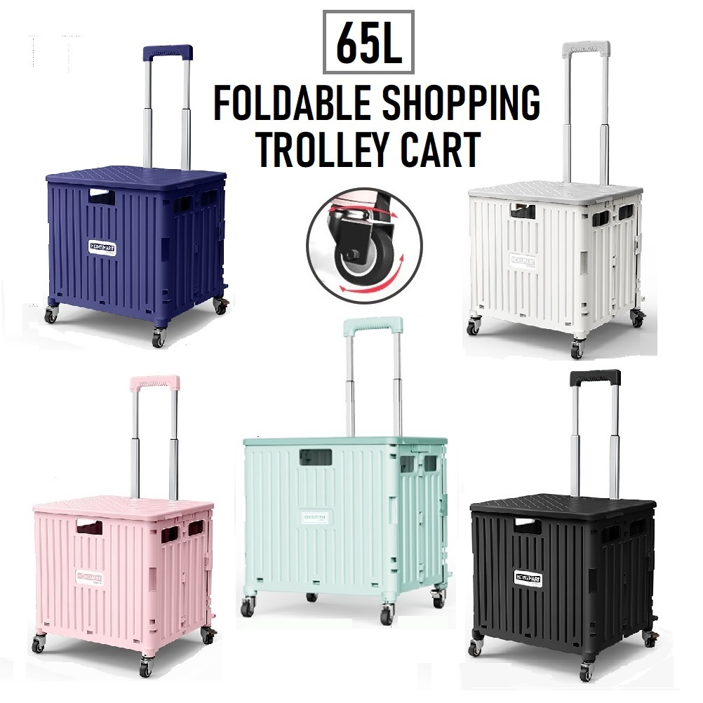 Shopping Cart Foldable 65L Shopping Trolley Storage Basket Grocery ...