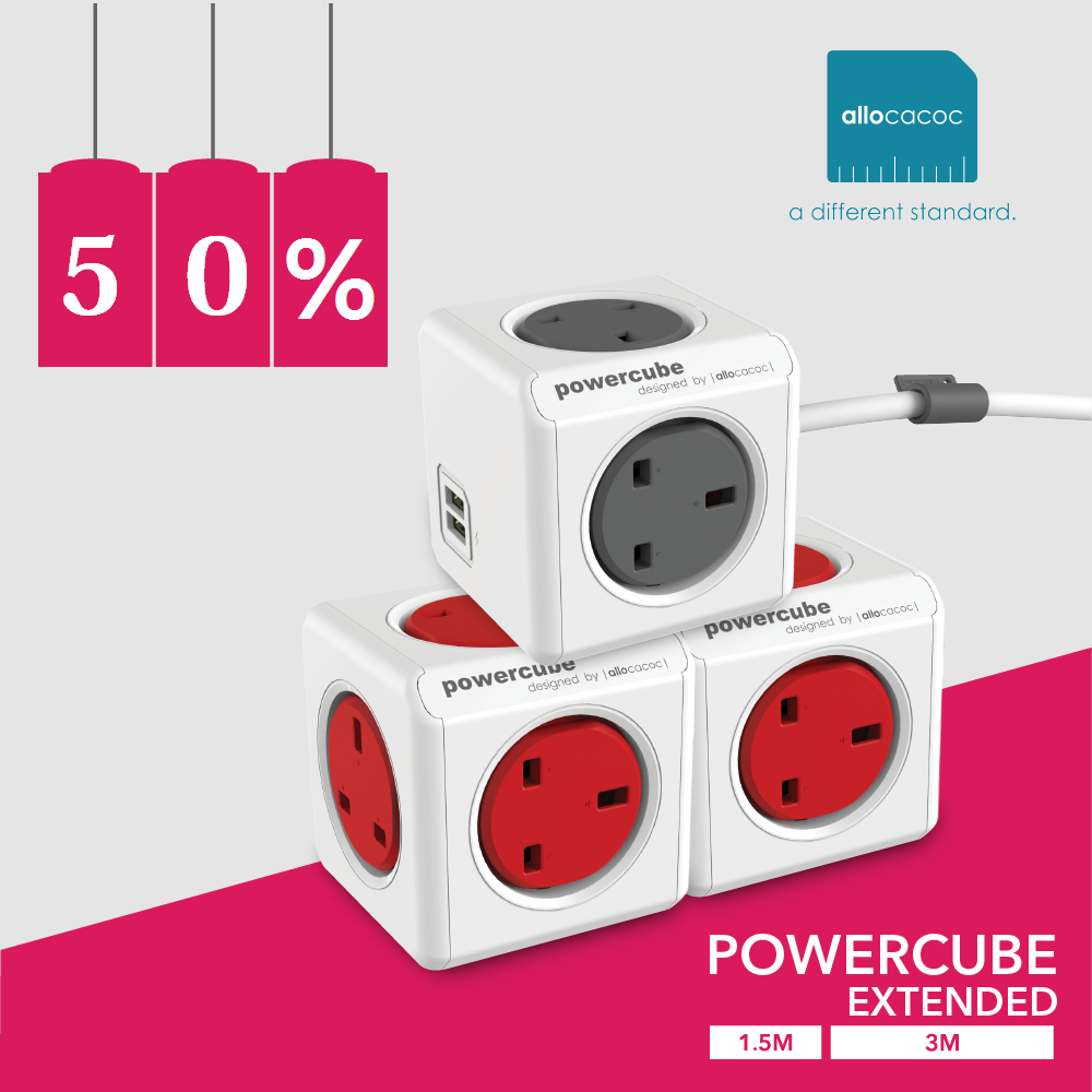Allocacoc powercube 1.5/3meter extended Power Socket with USB port ...