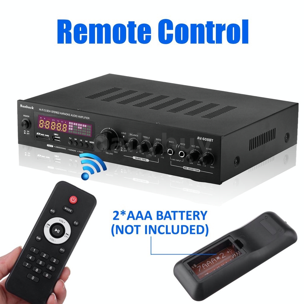 SUNBUCK 2000W 5CH 220V 110V Bluetooth 5.0 Audio Power Amplifier Stereo ...