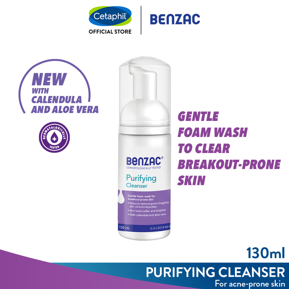 BENZAC Purifying Cleanser 130ml (Gentle Foam Wash for breakout-prone ...