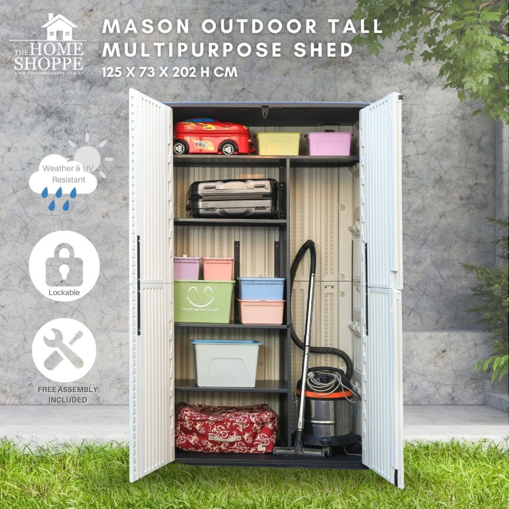 Mason Outdoor Tall Storage Shed + Shelf White (FREE ASSEMBLY) | Shopee ...