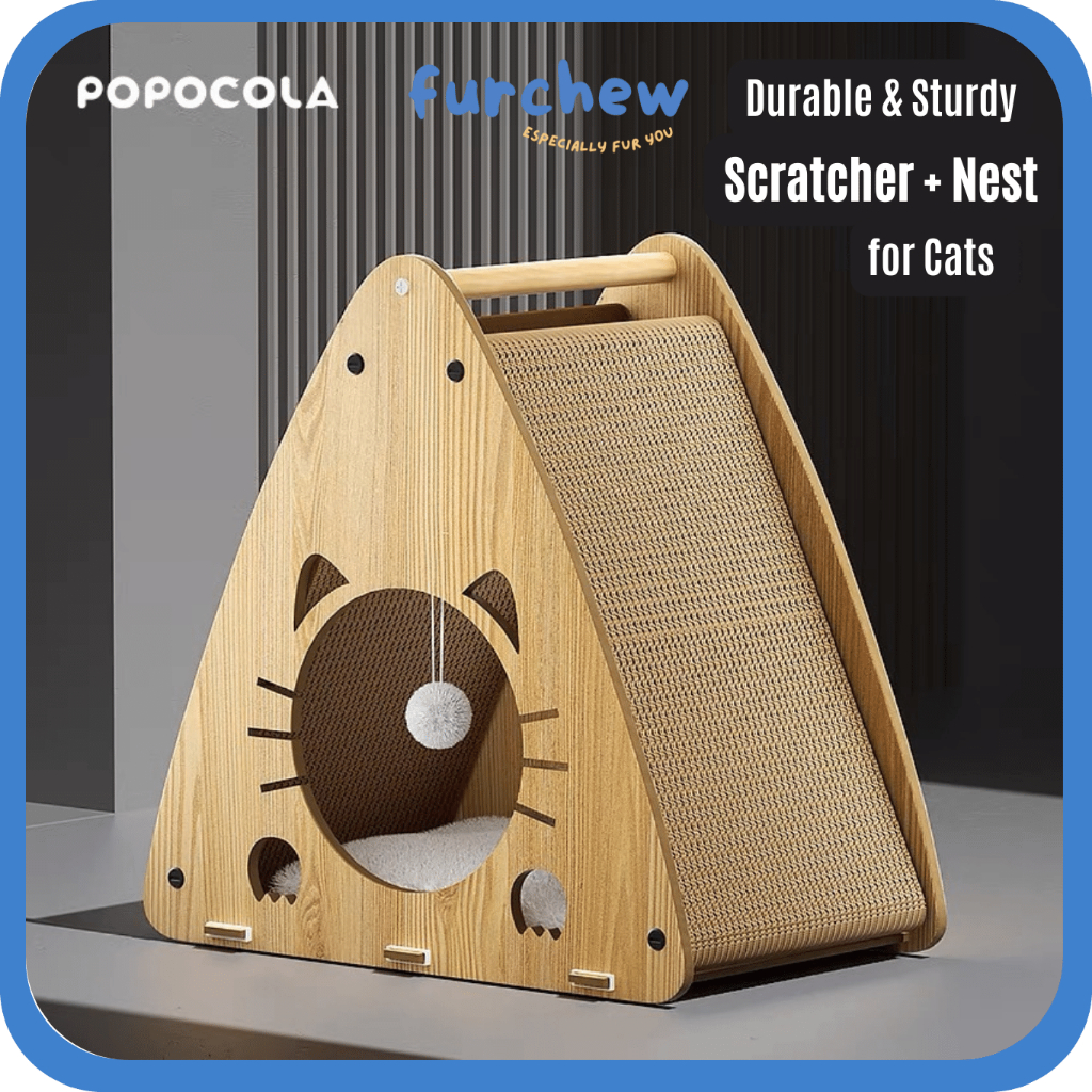 [SG] POPOCOLA Cat Triangle Nest House Corrugated Box with Scratch Board ...