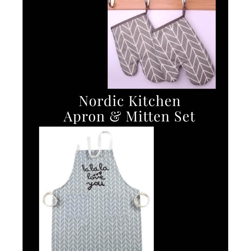 [SG Seller] Nordic Kitchen Apron and Oven Gloves Set for Baking Cooking ...