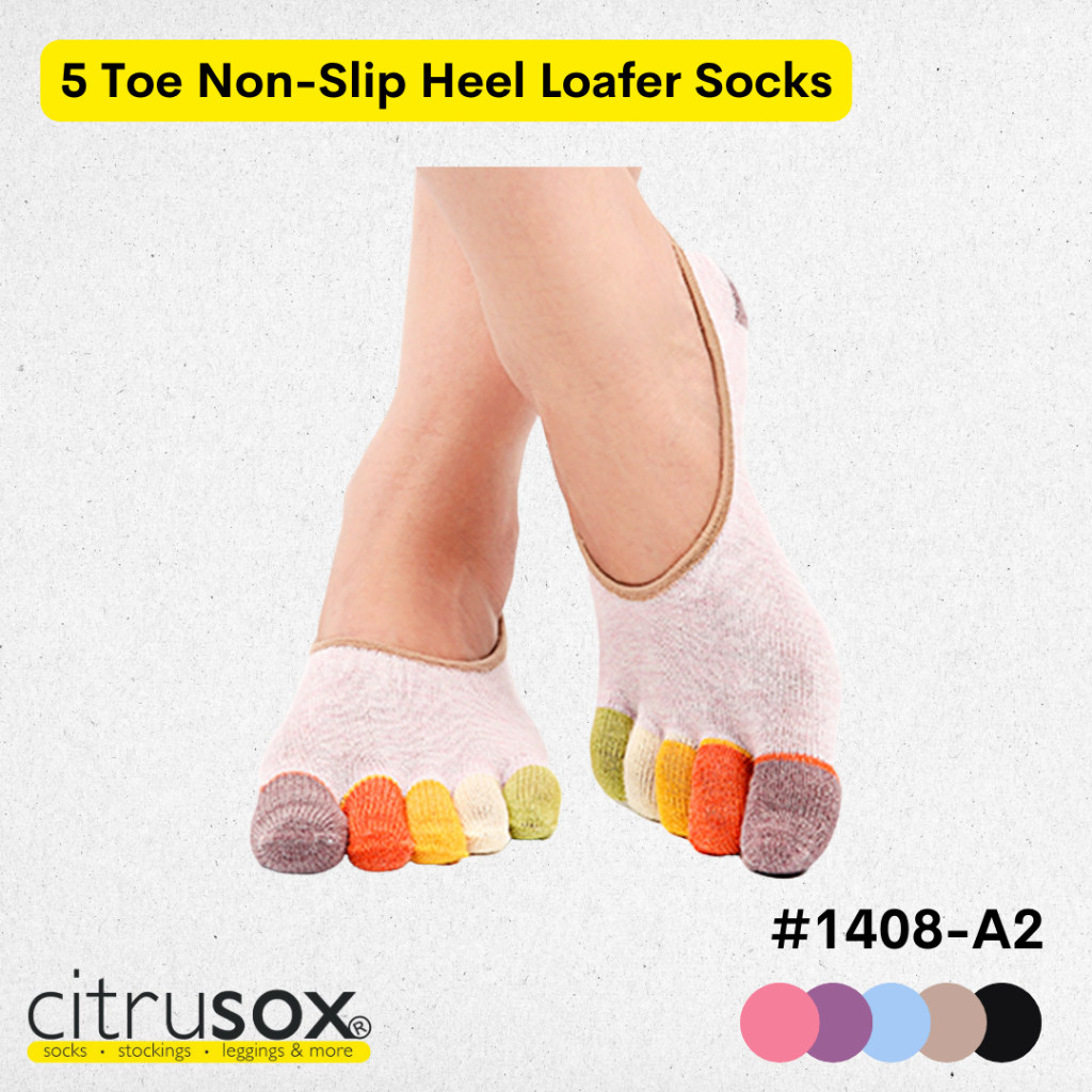 CITRUSOX Grainy Nonslip Heel No-Show 5 Toe Socks (22-25 cm, EU 36-40 ...