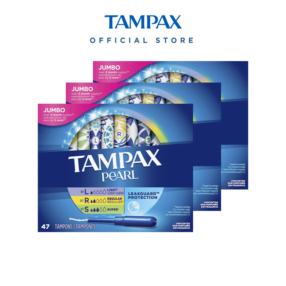 [Bundle of 3] Tampax Pearl Triple Pack Unscented 47's + Free 18s Pack ...