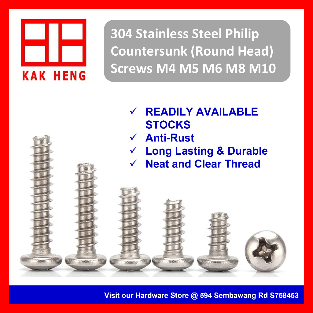 304 Stainless Steel Countersunk Round Head Cross Recessed Bolt M4 M5 M6 ...