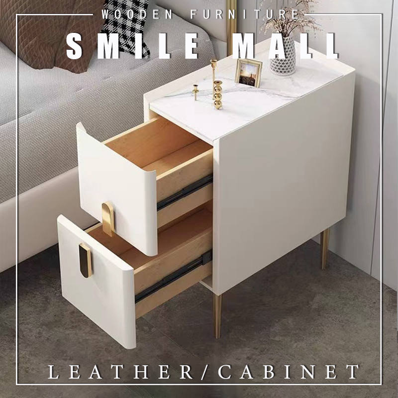 Solid wood bedside table slide rail double cabinet drawer bedside ...