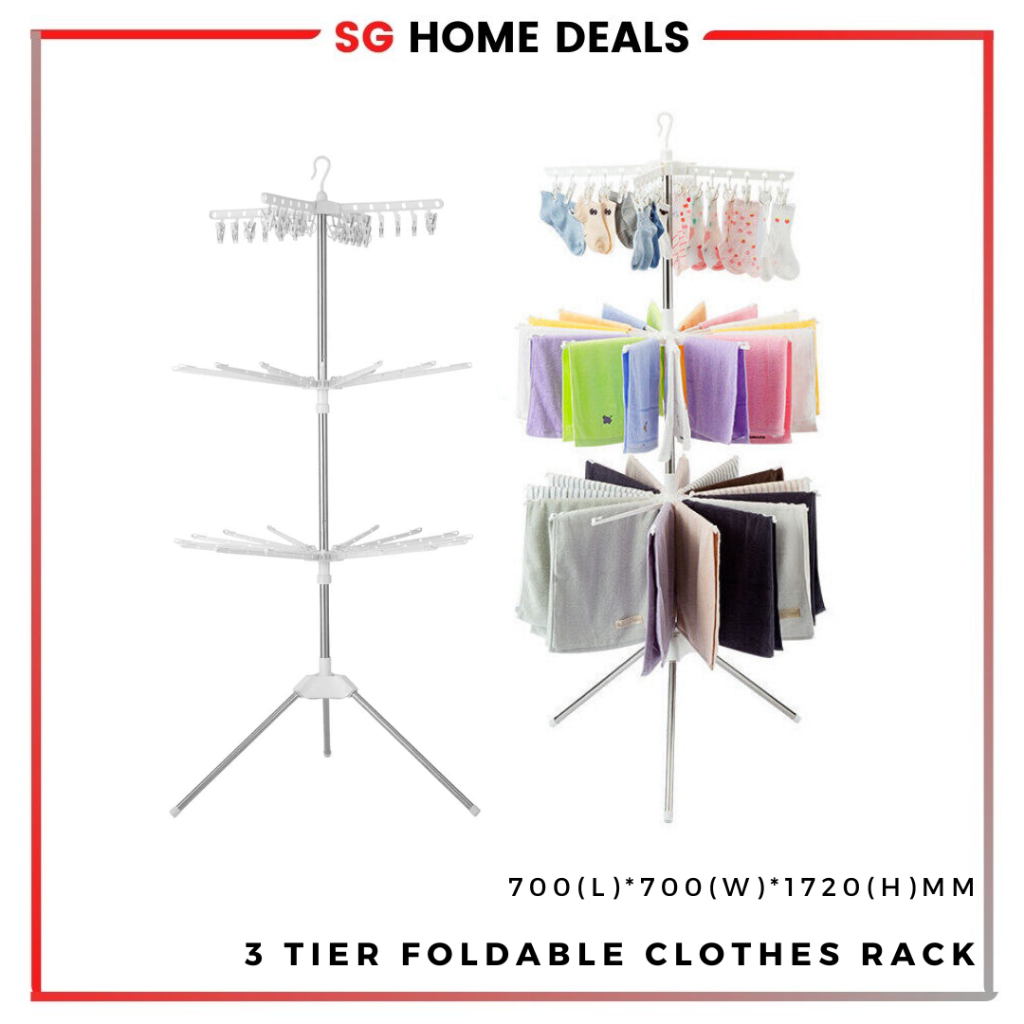 [SG STOCKS] 3 Tier Clothes Hanging Rack & Drying Rack, Foldable Clothes ...