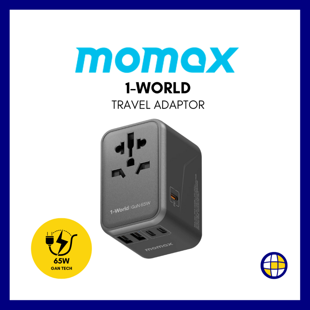 MOMAX | 1-World Travel Adapter with 65W GaN Tech | Shopee Singapore