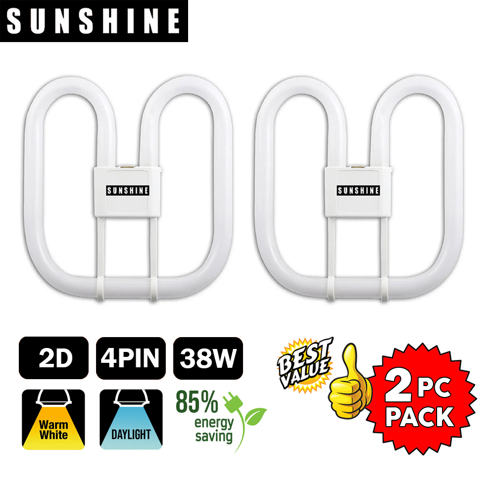 2 PC PACK | SUNSHINE 2D 4 Pin 38w | Energy Saving | Compact Fluorescent Light | Warm White/Day ...