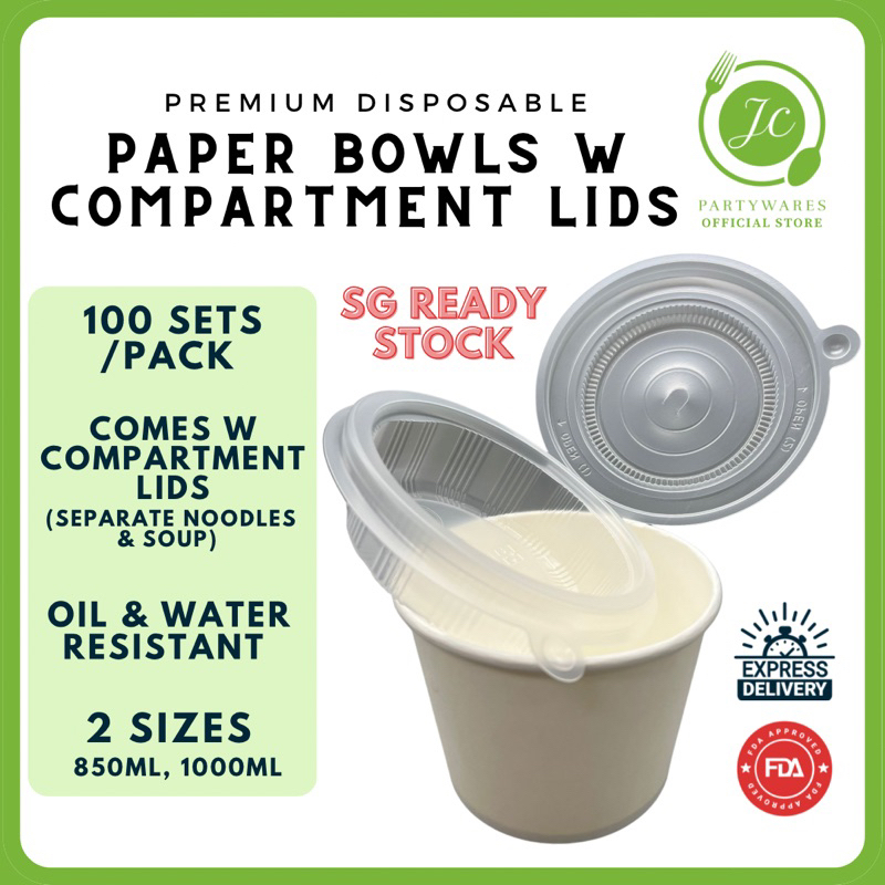 SG READY STOCK - Disposable Paper Bowl with Compartment Lid / bowl ...