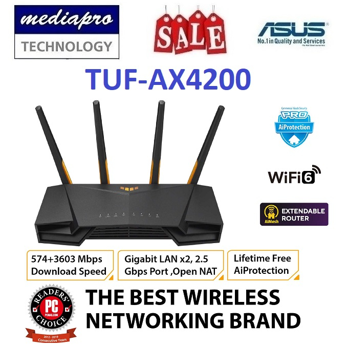 ASUS TUF-AX4200 TUF Gaming AX4200 Dual Band WiFi 6 Router w/ 2.5Gbps ...