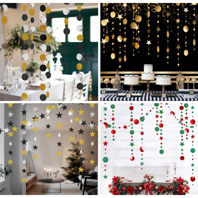[SG] 33 Stars Paper Garland Banner 4 Meters Bunting Drop Baby Shower ...