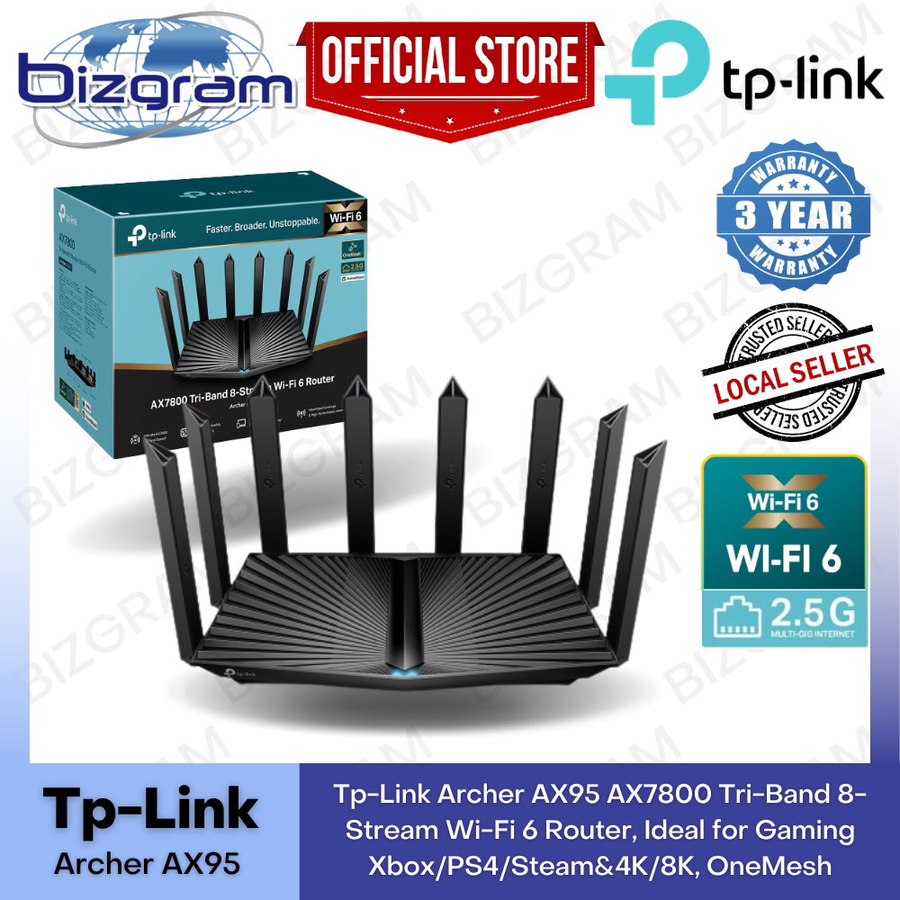 Tp-Link Archer AX95 AX7800 Tri-Band 8-Stream Wi-Fi 6 Router, Ideal for ...