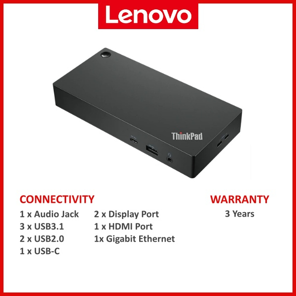 Lenovo ThinkPad Universal USB-C Dock 40AY0090UK | UK Power Plug | 3 ...