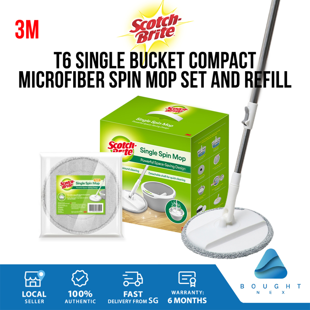 3M Scotch Brite T6 Single Bucket Compact Microfiber Spin Mop Set and ...