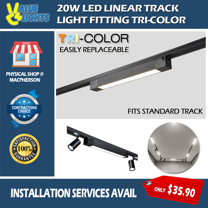 LED Linear Track Light 20W Tri Color Slim Bar Fitting | Shopee Singapore