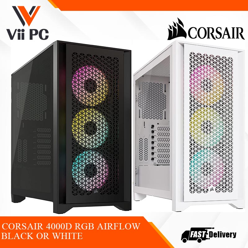Corsair iCUE 4000D RGB Airflow Mid-Tower Case - 3X AF120 RGB Elite Fans ...