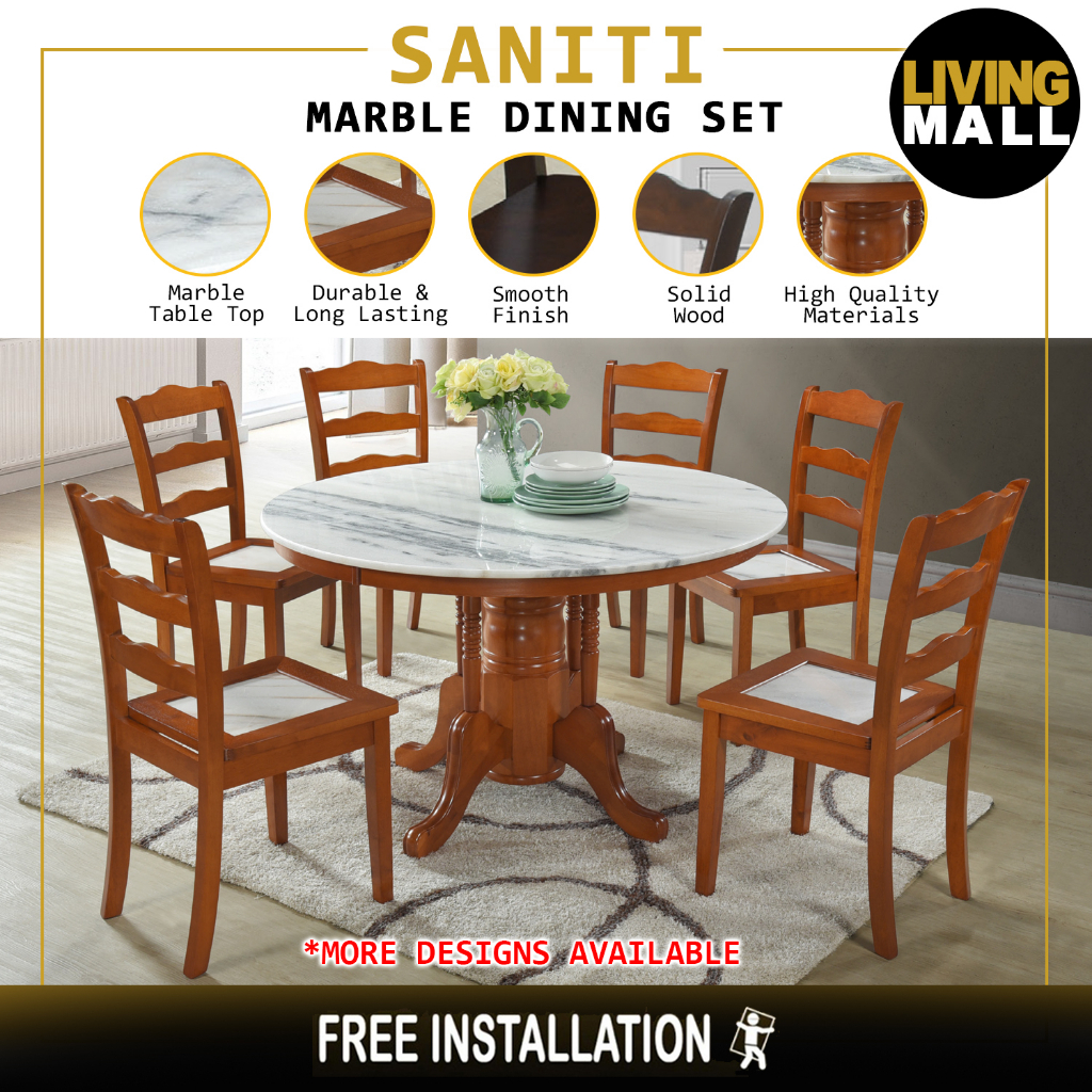 Living Mall Saniti Natural Marble Dining Set Table with Chair | Shopee ...