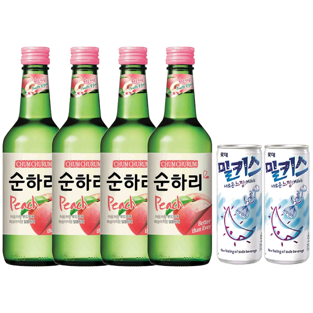 Lotte Chum Churum Korean Soju - PEACH - 4 Pack Deal - 12% abv (04 x ...