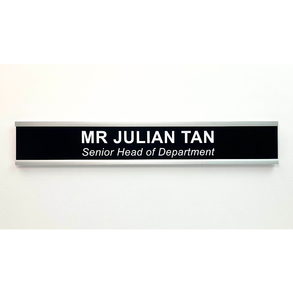 Aluminium Holder & Text on Gravoply Plate (300mm x 50mm) | WHITE TEXT ...