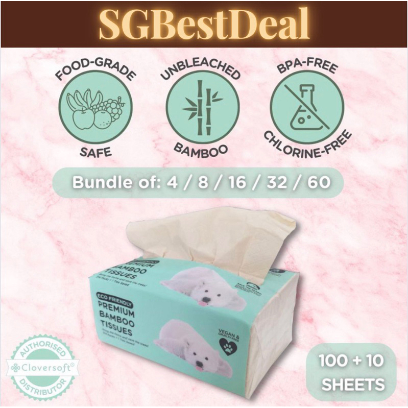 Cloversoft Compact Premium Bamboo Facial Tissues (110 Sheets) / Thick ...