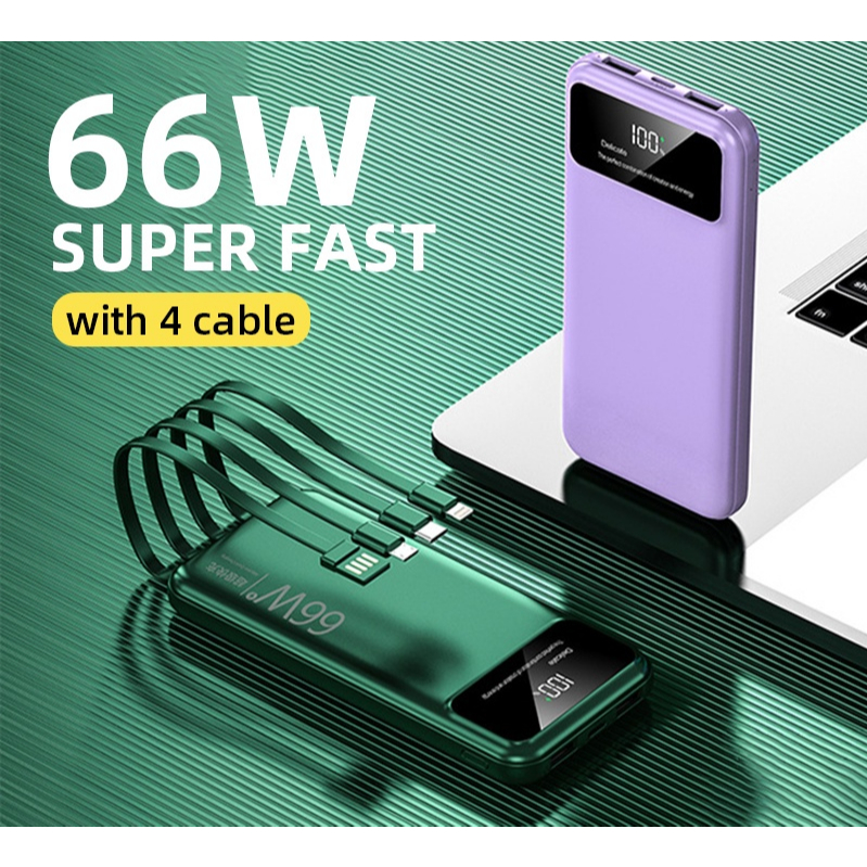 66W PD Super Fast Charge 10000mAh Powerbank with 4 Cable Mini Power ...