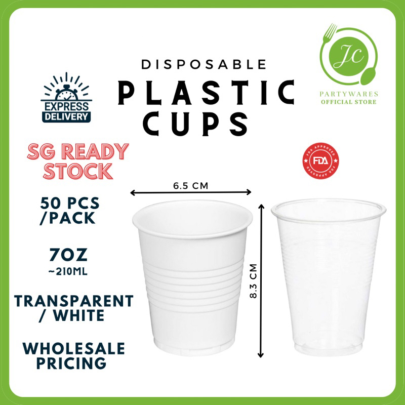 SG READY STOCK - 7 oz Disposable White Plastic Cups / Clear Plastic cup [50 pcs / pkt] [200ml ...