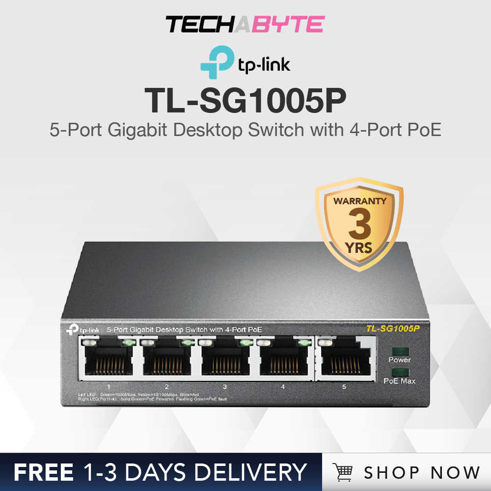 TP-Link TL-SG1005P | 5-Port Gigabit Desktop Switch with 4-Port PoE+ | Shopee Singapore