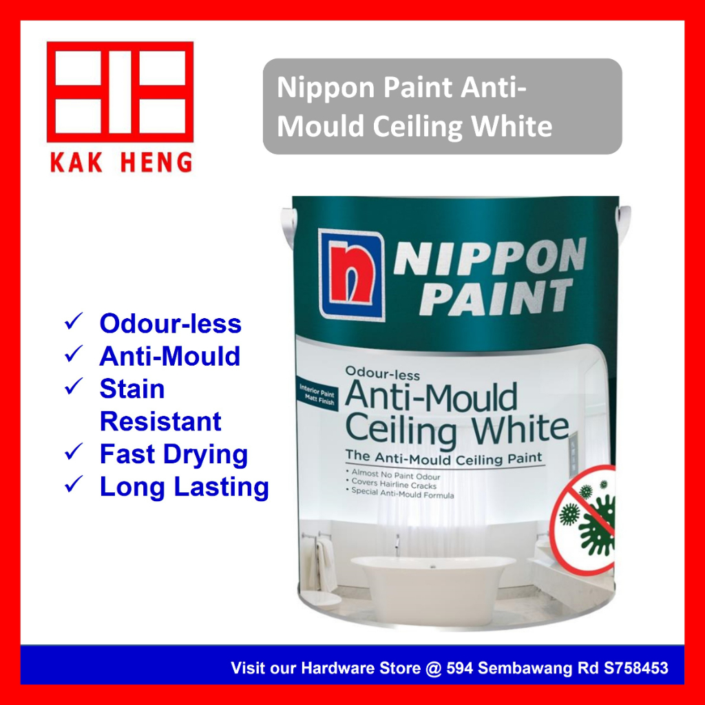 Nippon Paint Odourless Anti-Mould Ceiling White (5L) Odourless Stain ...