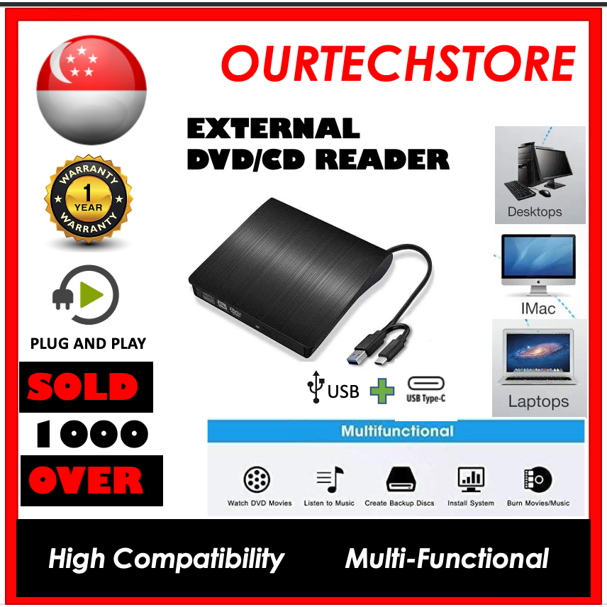 【SG 🇸🇬 Ready Stock】Portable External DVD/CD RW Drive Reader USB 3.0 ...