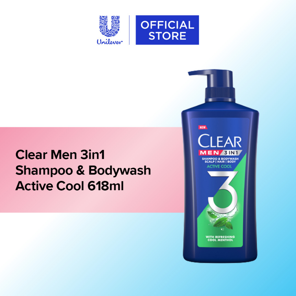 Clear Men 3in1 Shampoo & Bodywash Active Cool 618ml | Shopee Singapore