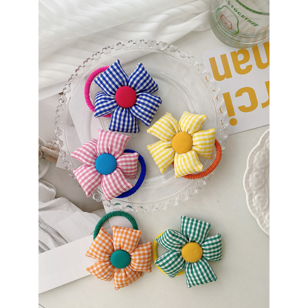 [SG] Korean Checker Flower Scrunchie | Large Flower Skinny Hairtie ...