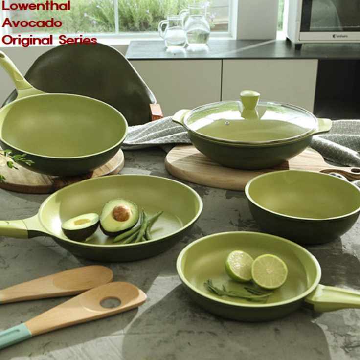 [Germany] Lowenthal Avocado Nature Frying Pan Wok Grill pan Glass lid ...