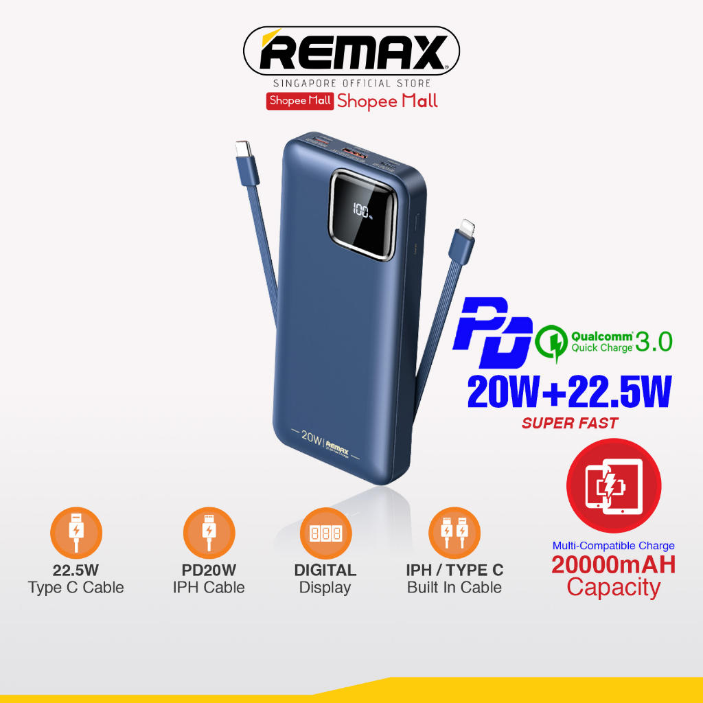[Remax Energy] RPP-513 Suji Series 20000mAH 20W+22.5W+PD+QC Fast Charge ...