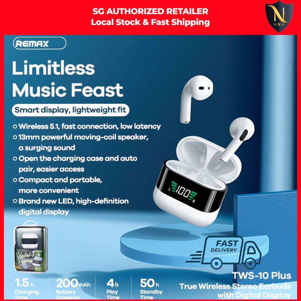 REMAX TWS 10 PLUS Dynamic HIFI Metal Bluetooth 5.0 Stereo LED Case ...