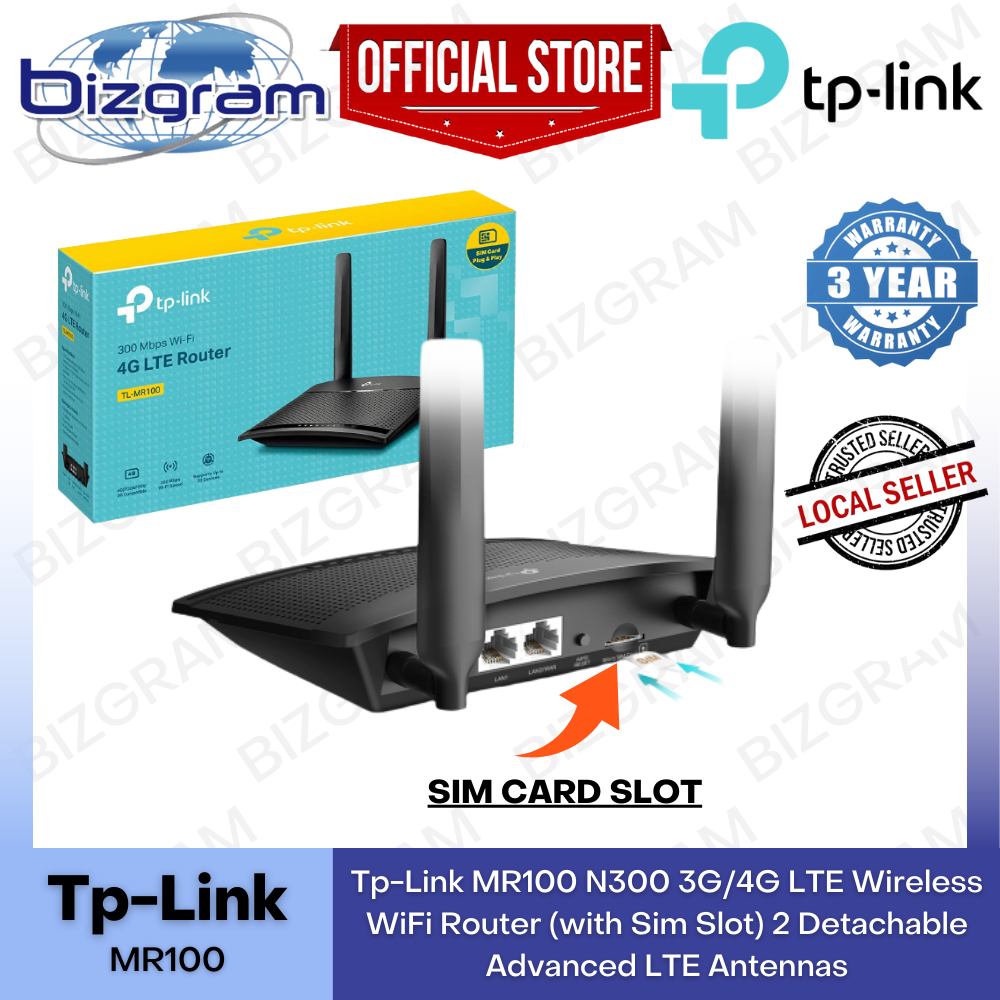 Tp-Link TL-MR100 N300 3G/4G LTE Wireless WiFi Router (with Sim Slot) 2 ...