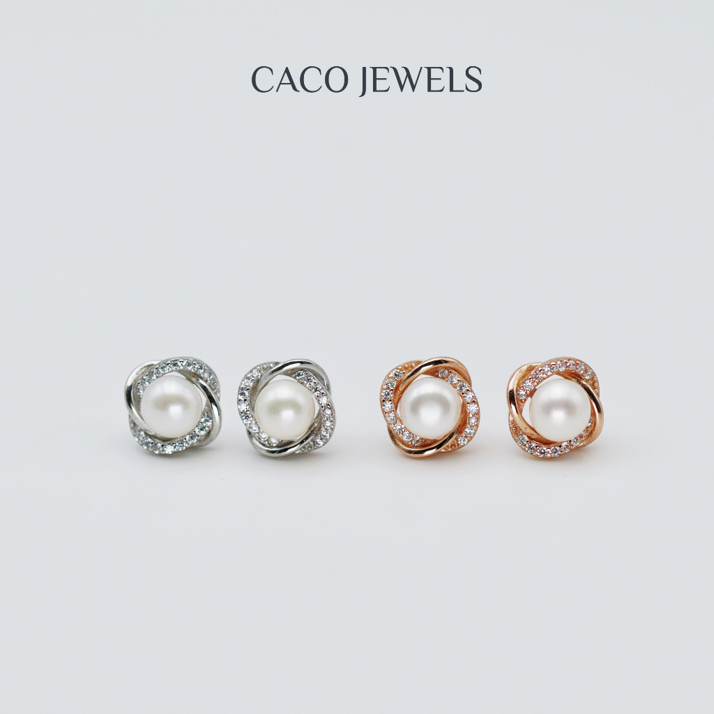 CACO 3A Premium Freshwater Pearl Earrings 925 Silver 14K Rose Gold ...