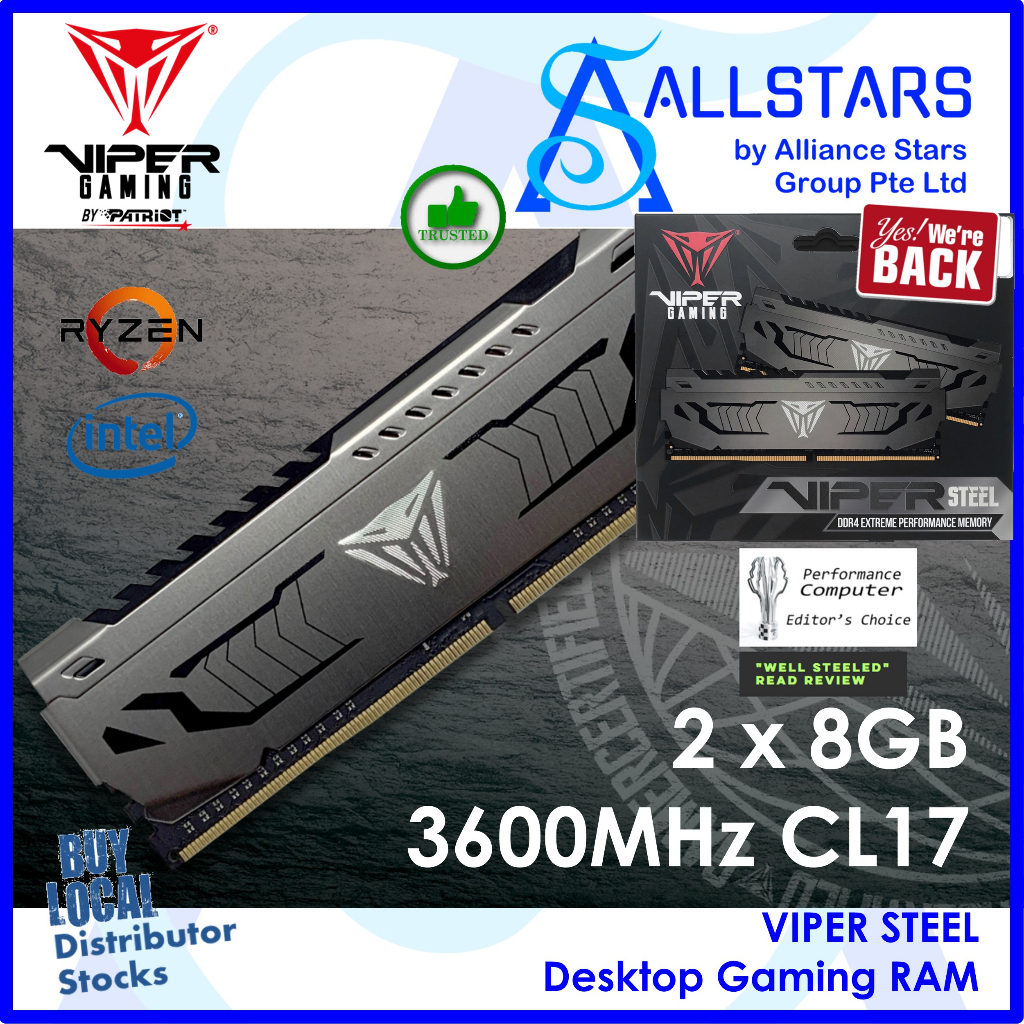 Patriot Viper Steel 16GB (2x8GB) DDR4 3600MHz CL17 Gaming RAM Kit ...