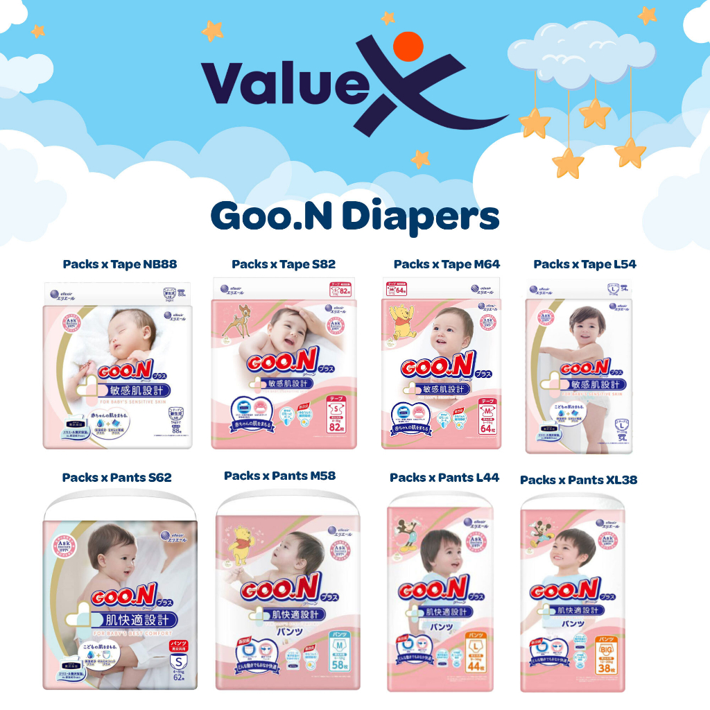 Goon Plus Japan version Baby Disposable Diaper - Tape & Pants | Shopee ...