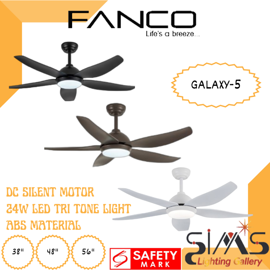 FANCO galaxy 5 Ceiling fan with 24W LED 38"/46"/56" DC ceiling fan ...