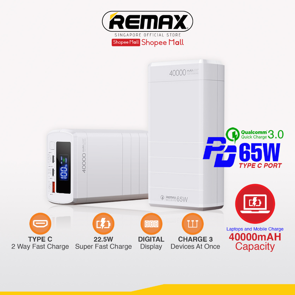 [Remax Energy] RPP-310 Dinba Series 40000mAh 65W PD+QC Multi Compatible ...