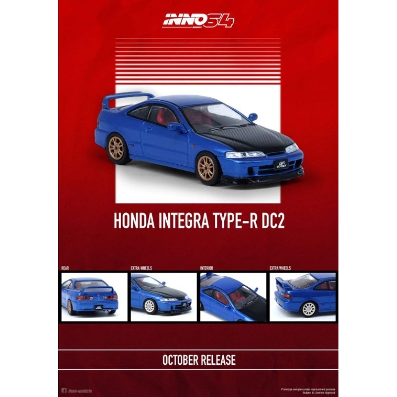 Inno64 1/64 HONDA INTEGRA TYPE-R DC2 Blue W/ Extra Wheels and Extra ...